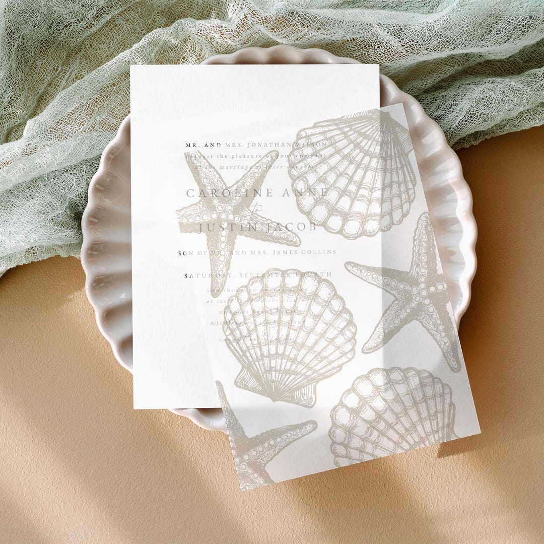 Printable Shell Starfish Vellum Overlay: Beach Wedding Invitations (DIY ...
