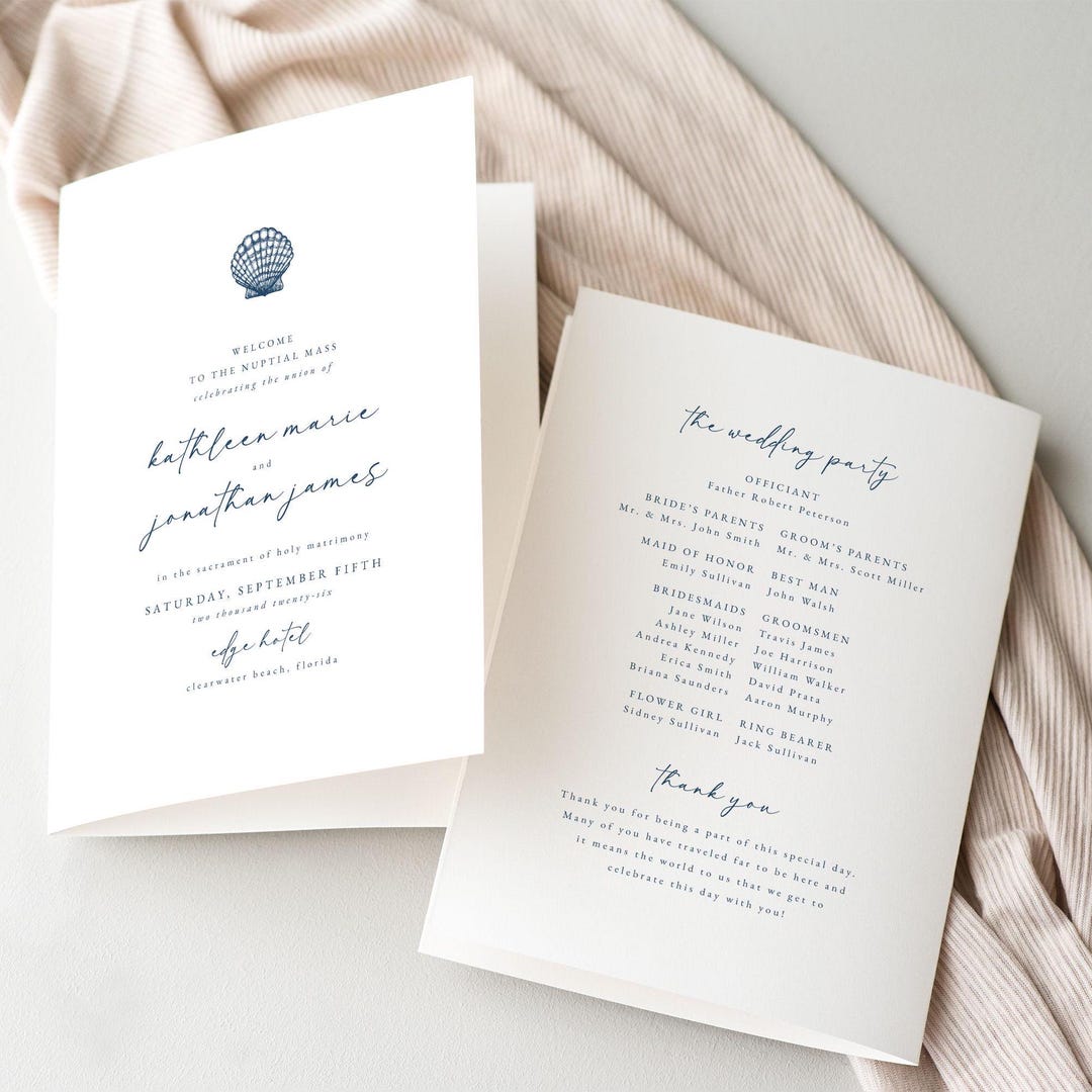 Blue Starfish Beach Wedding Program Template: Folded Catholic Ceremony ...