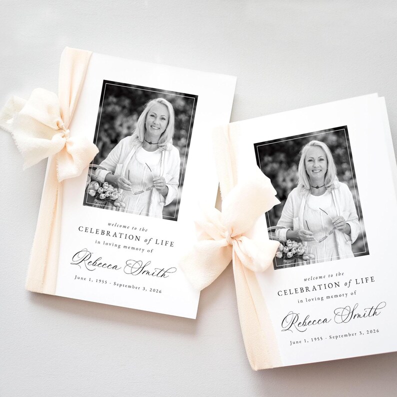 Printable Funeral Program Template - Folded Minimalist Celebration of ...