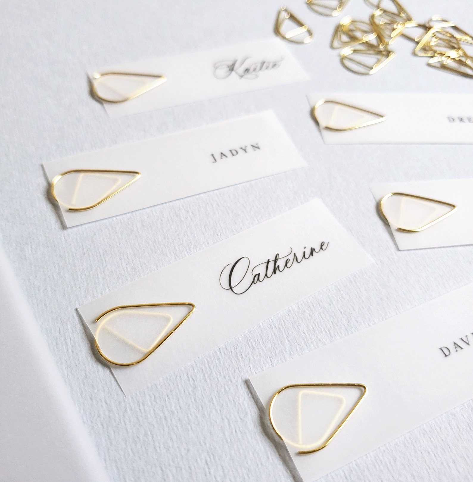 Clear Wedding Menu Name Cards and Gold Teardrop Clips Script - Etsy