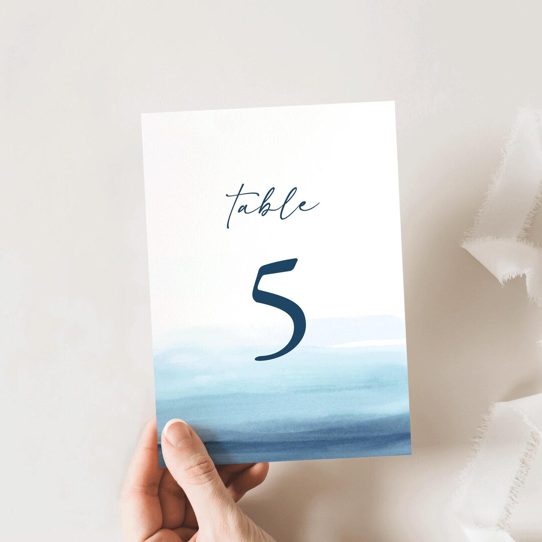 Printable Blue Watercolor Beach Table Number Template Editable DIY ...