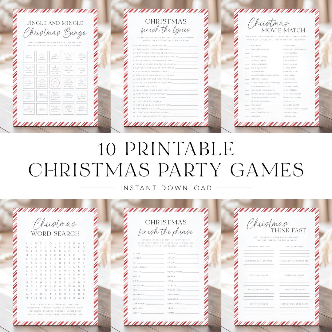 Christmas Party Game Bundle, 10 Printable Family Holiday Games, Candy ...