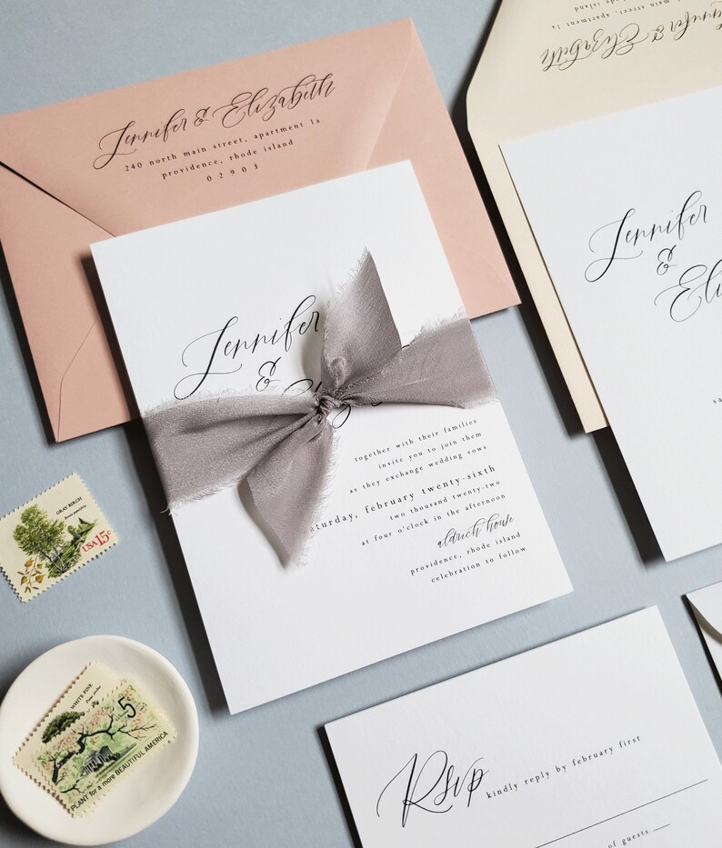 Jennifer Calligraphy Script Wedding Invitation Sample With - Etsy