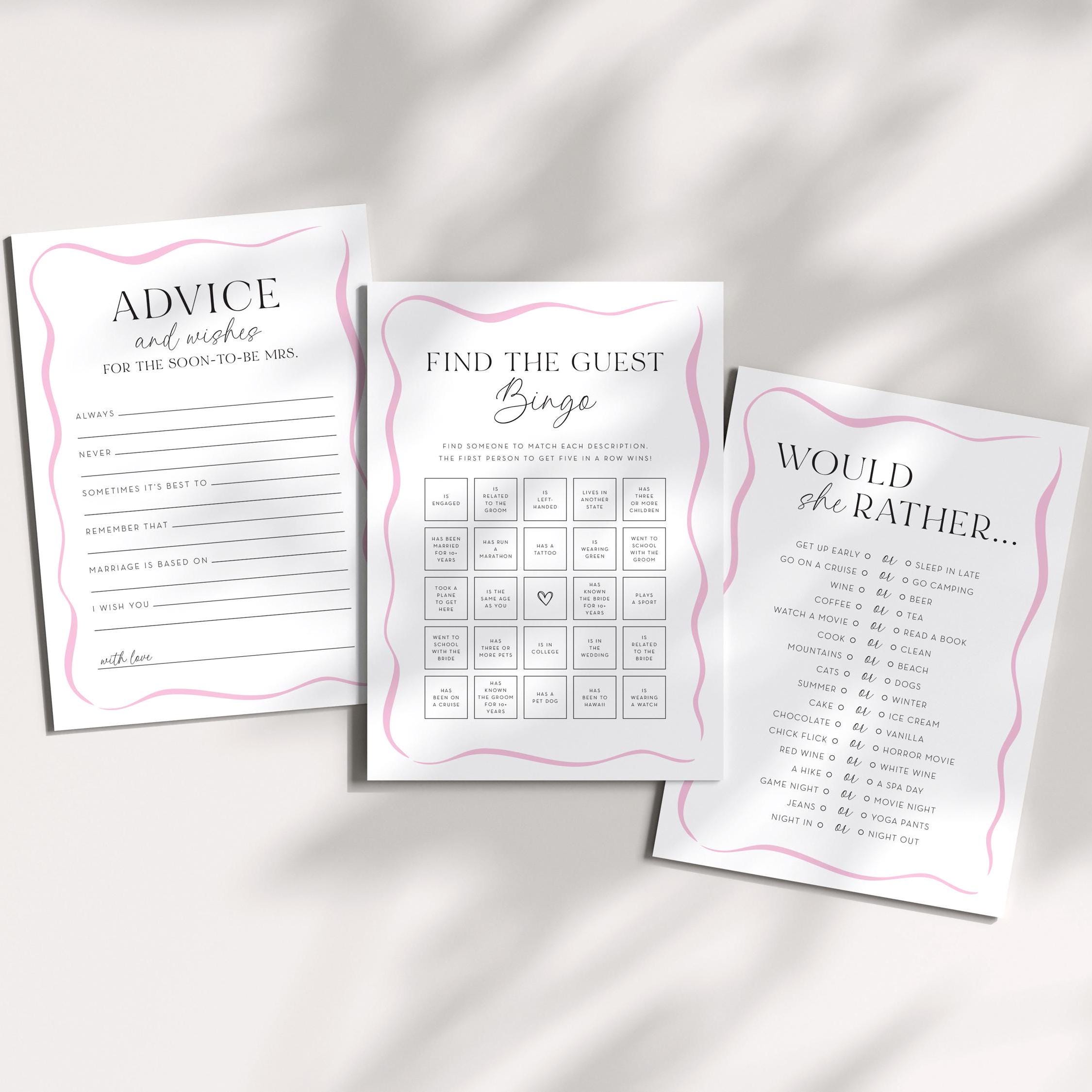Printable Bridal Shower Games Bundle: Modern Pink, 12 Game Set (instant ...