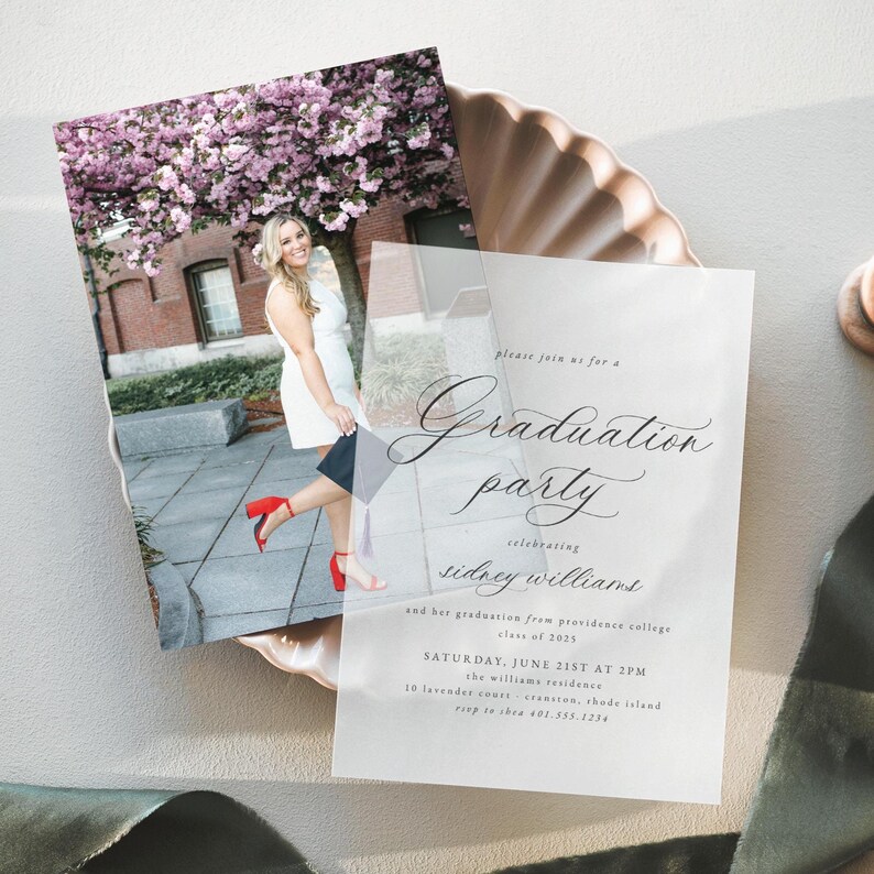 Graduation Party Invitation Template With Vellum Overlay and Photo ...