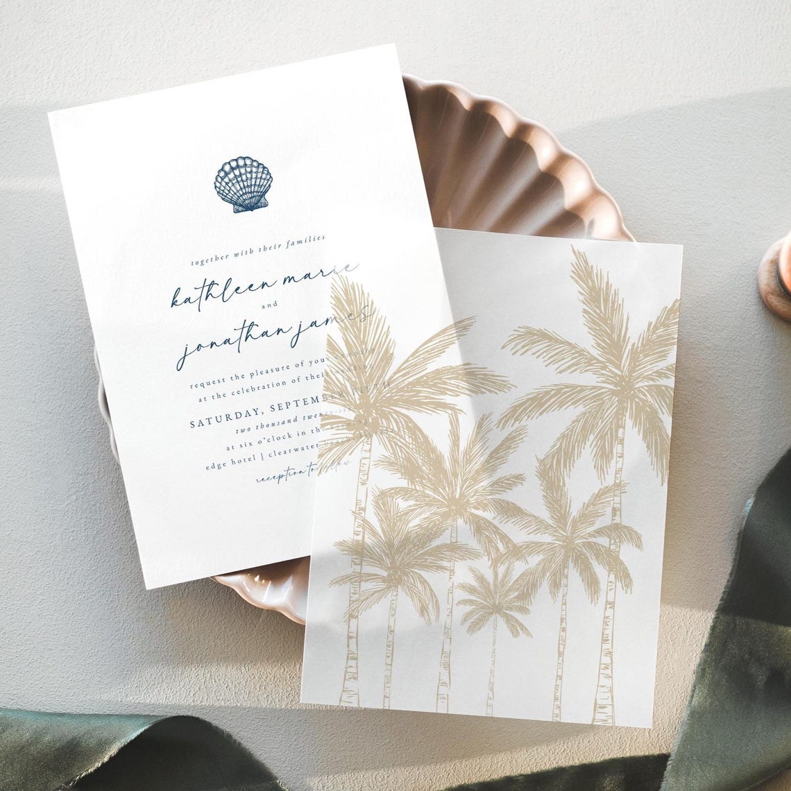 Gold Palm Trees Vellum Overlay: Beach Wedding Invitations (DIY Instant ...
