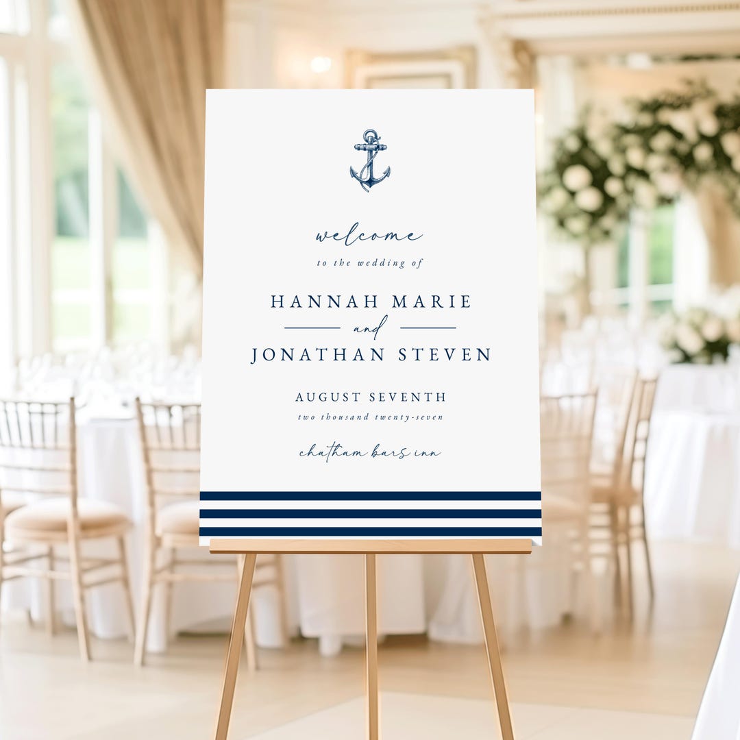 Printable Nautical Wedding Welcome Sign Template - Editable Beach Blue ...