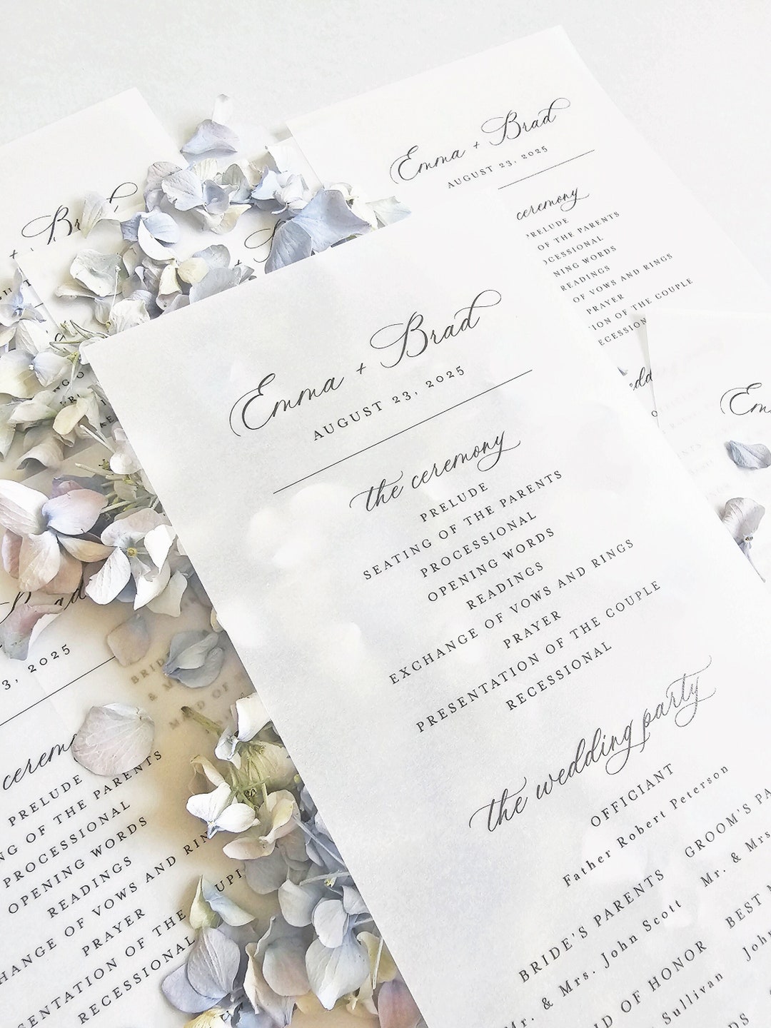 Clear Wedding Programs - Custom Printed Modern Script Vellum ...
