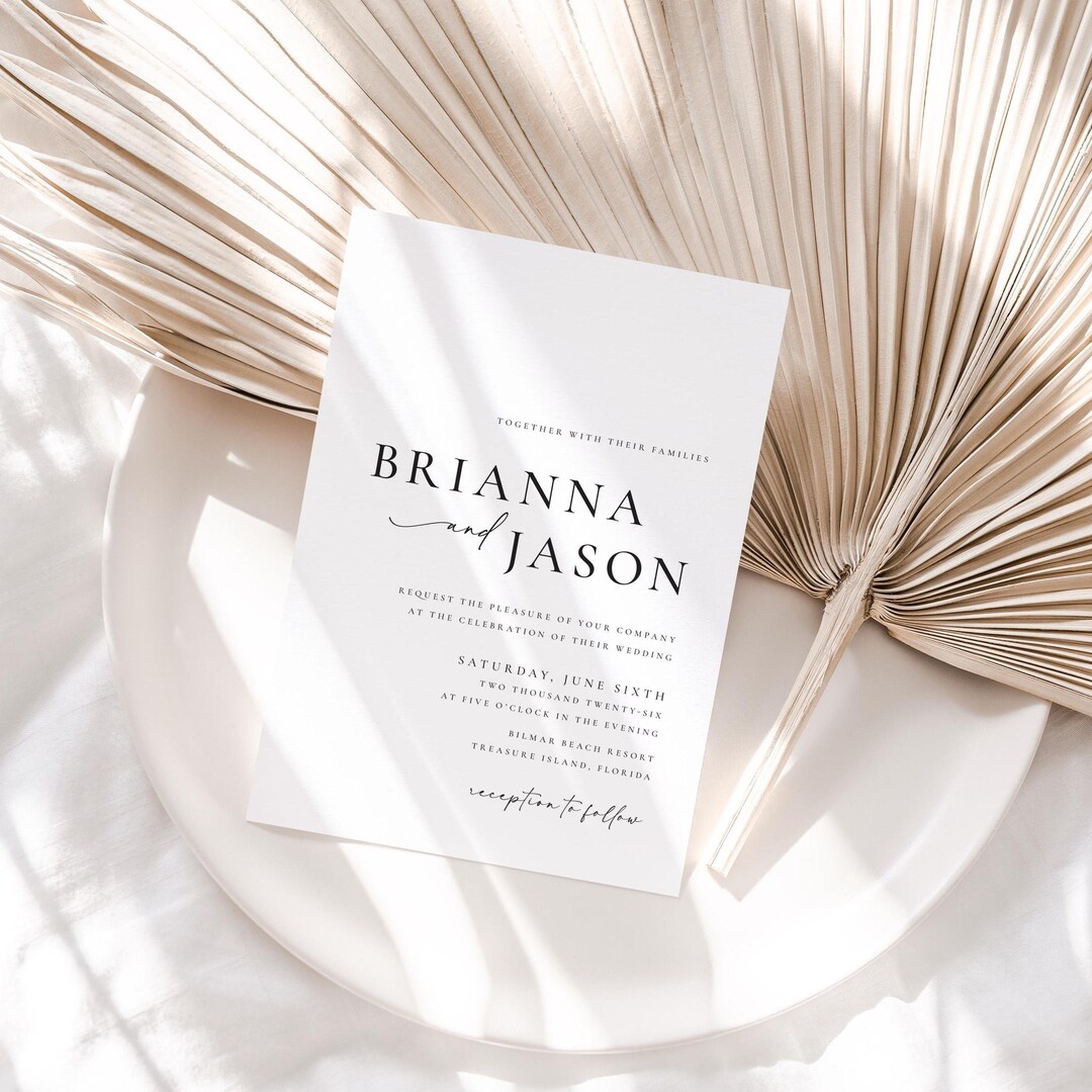 Minimalist Wedding Invitation Template: Modern Black Calligraphy ...