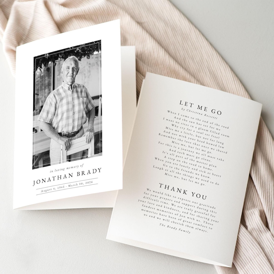 Minimalist Funeral Program Template, Folded Celebration of Life Program ...