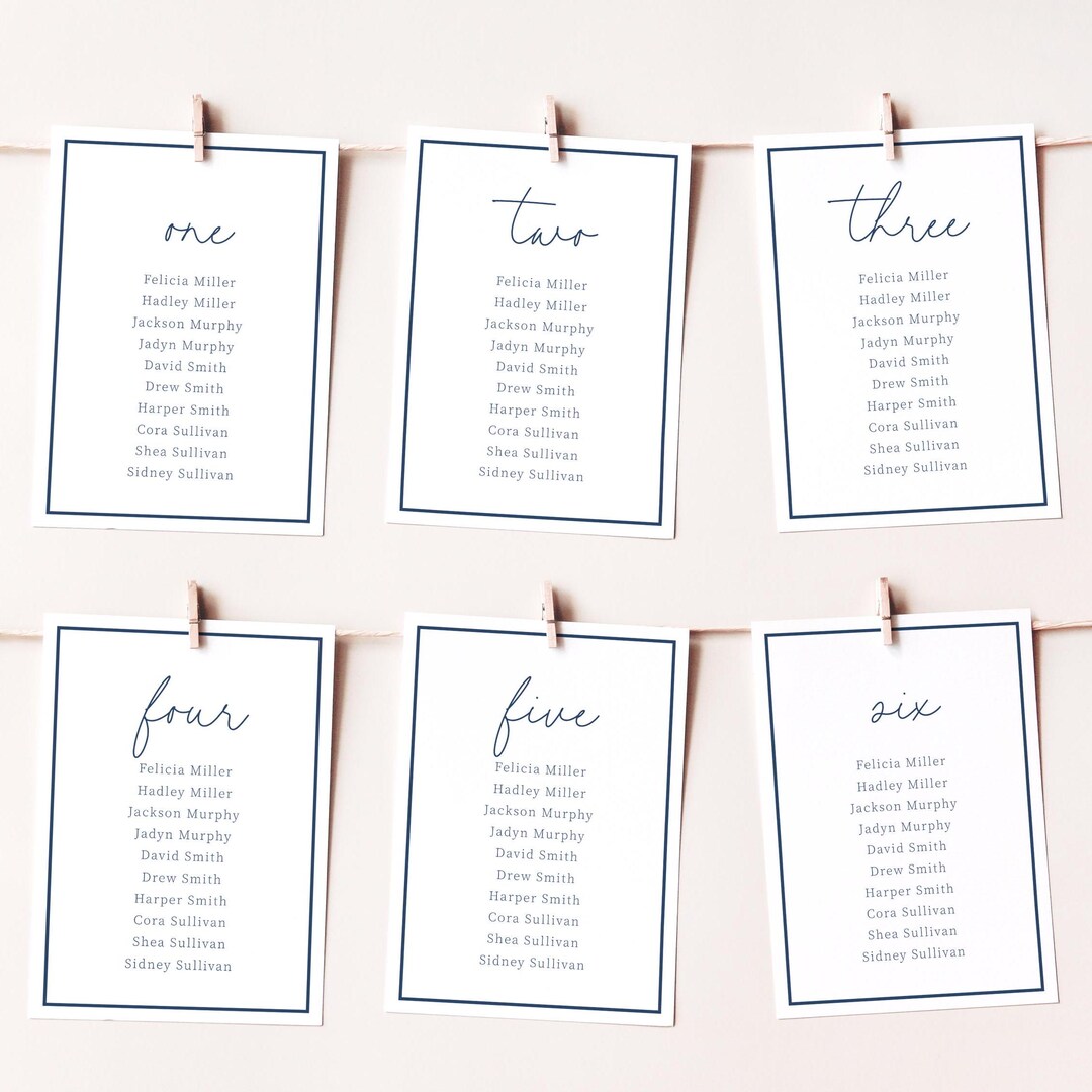 Wedding Seating Chart Cards Template With Border Printable Wedding ...
