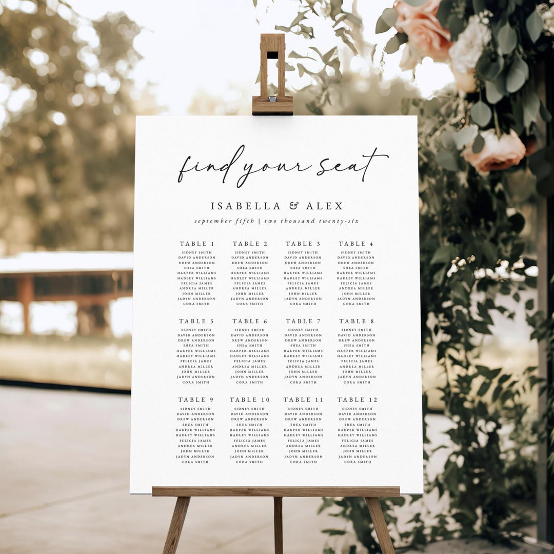 Modern Wedding Seating Chart Template - Find Your Seat Minimalist ...