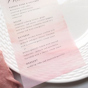 Clear Wedding Menus With Name Card and Clip - Printed Blush Pink ...