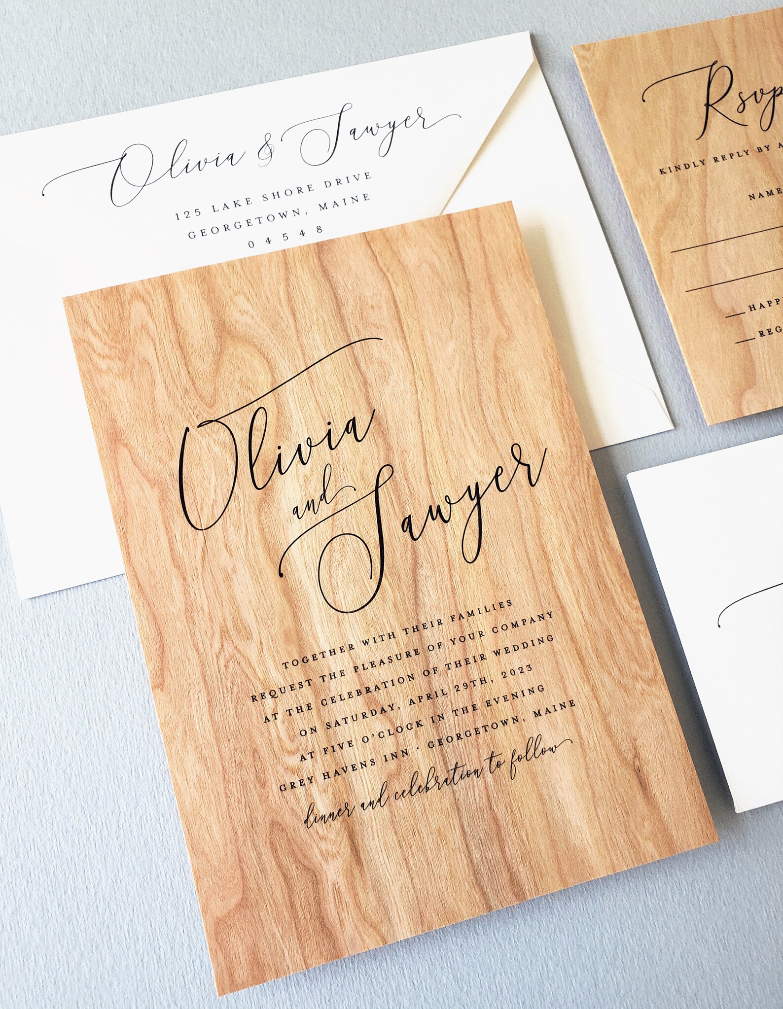 Olivia Real Wood Wedding Invitation Sample Rustic Wood | Etsy
