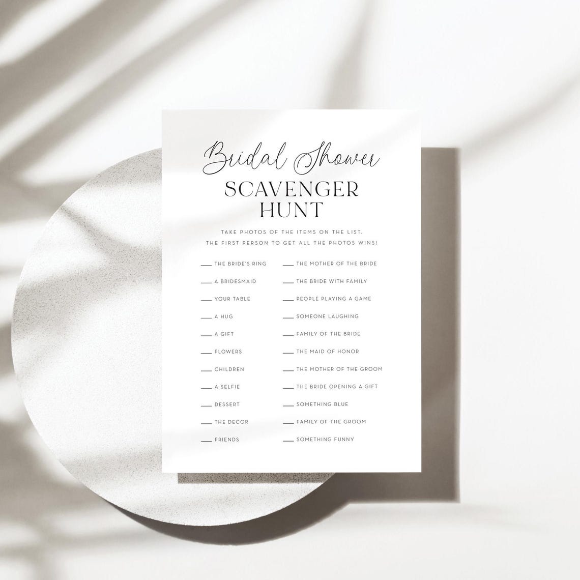 Bridal Shower Scavenger Hunt Game: Modern Black Script (instant ...