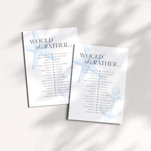 Beach Bridal Shower Game: Would She Rather Cards (printable PDF ...