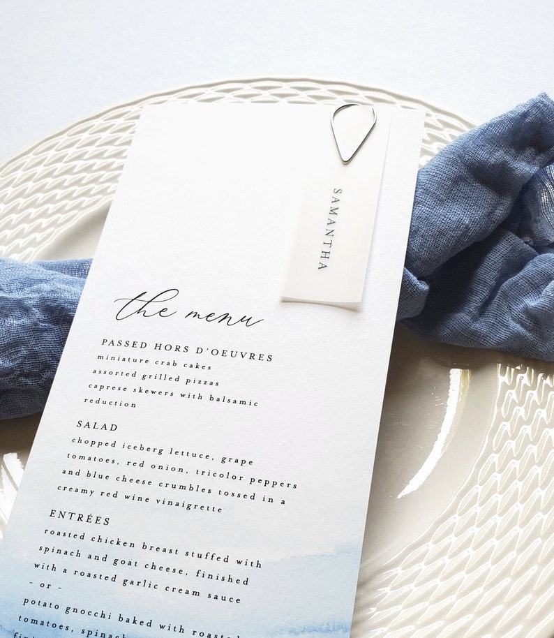 Beach Watercolor Wedding Menus With Name Card and Clip - Etsy
