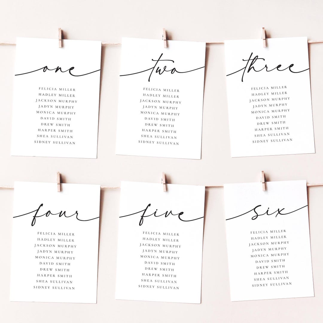 Wedding Seating Chart Cards Template Printable Modern Wedding Table ...