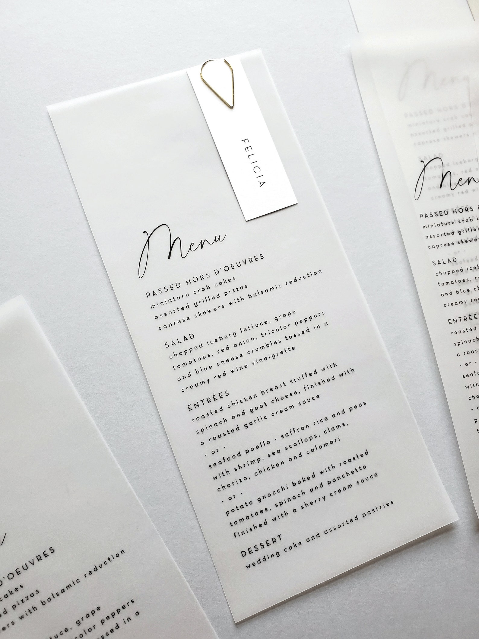 Clear Wedding Menus With Name Card and Clip Custom Printed | Etsy