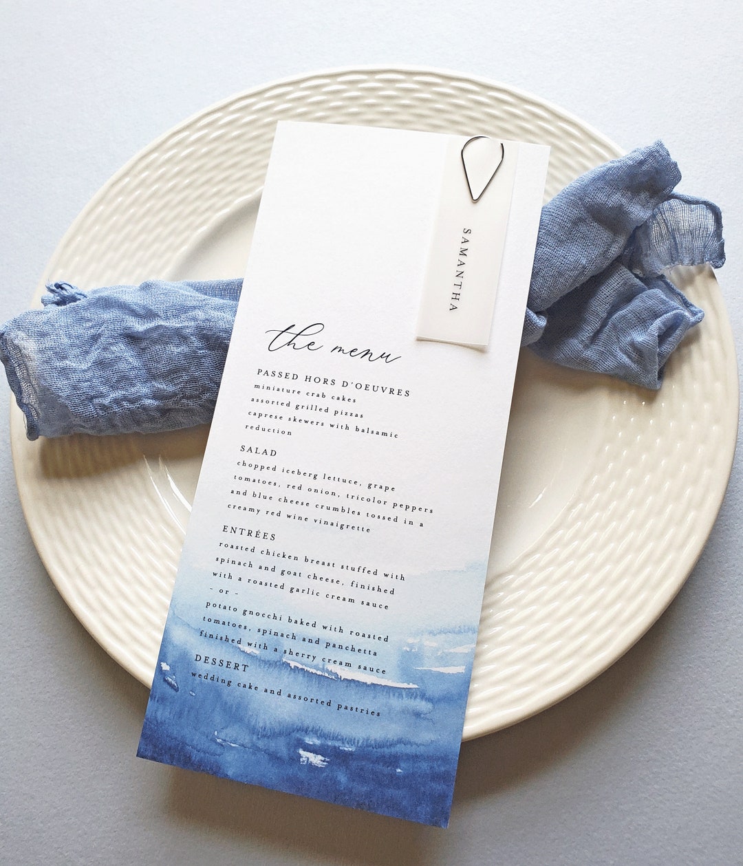 Beach Watercolor Wedding Menus With Name Card and Clip - Custom Printed ...