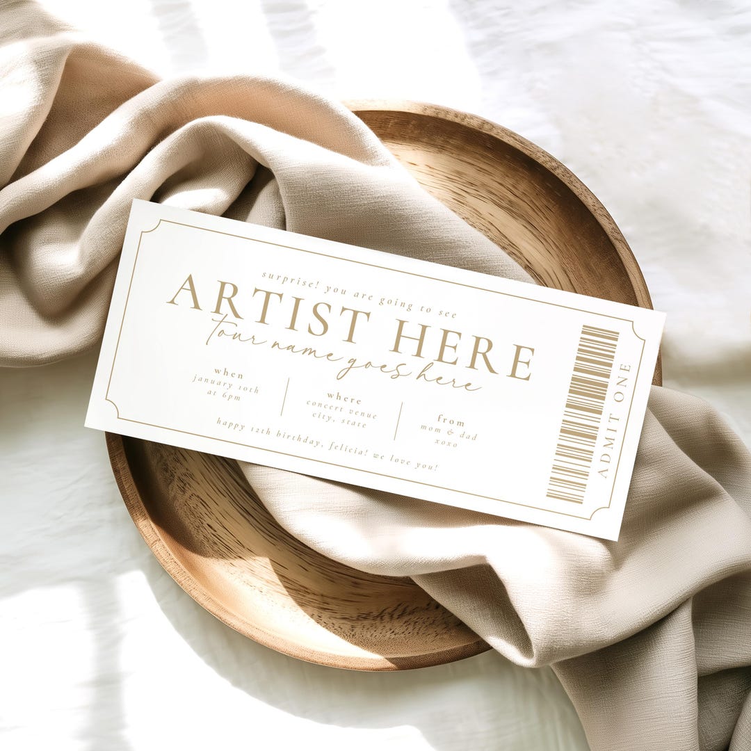 Personalized Concert Ticket, Custom Gold Birthday Christmas Present ...