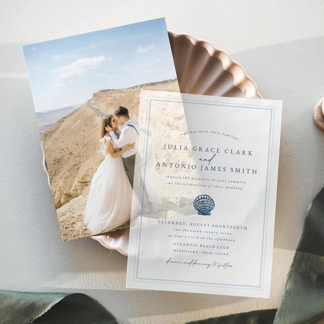 Beach Wedding Invitation Template, Clear Vellum Overlay Invitation ...
