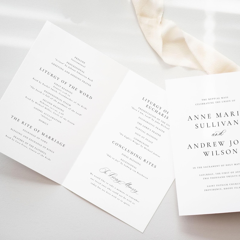 Catholic Wedding Program Template: Minimalist Folded Ceremony Program ...