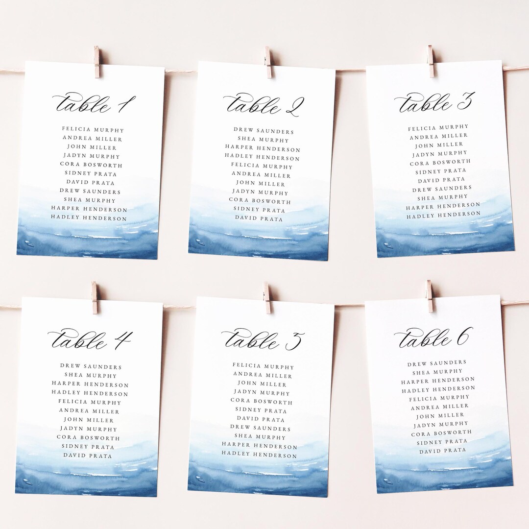 Printable Wedding Table Seating Chart Cards Template - Kimberly Blue ...