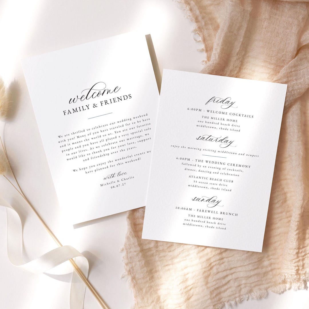 Printable Wedding Weekend Itinerary Template: Wedding Welcome Card ...
