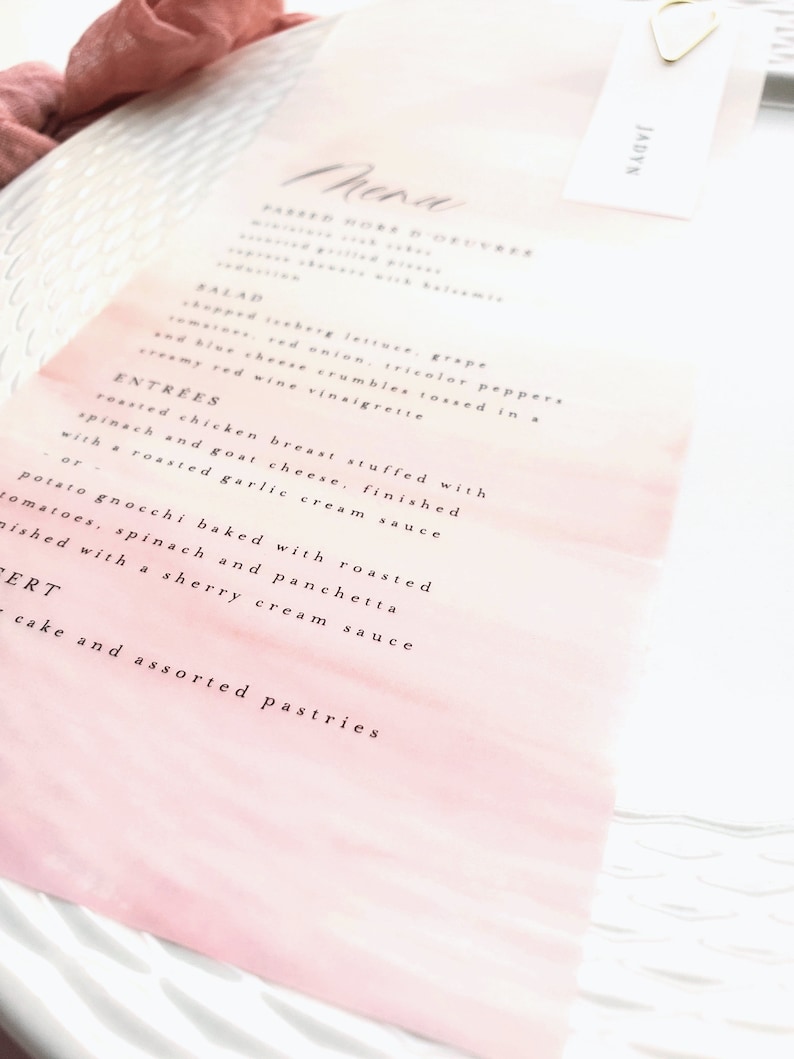 Clear Wedding Menus With Name Card and Clip Printed Blush - Etsy