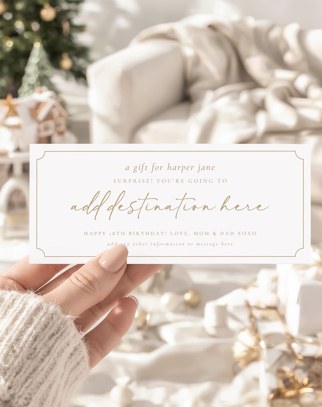 Personalized Gift Voucher Ticket, Custom Gold Birthday Christmas ...