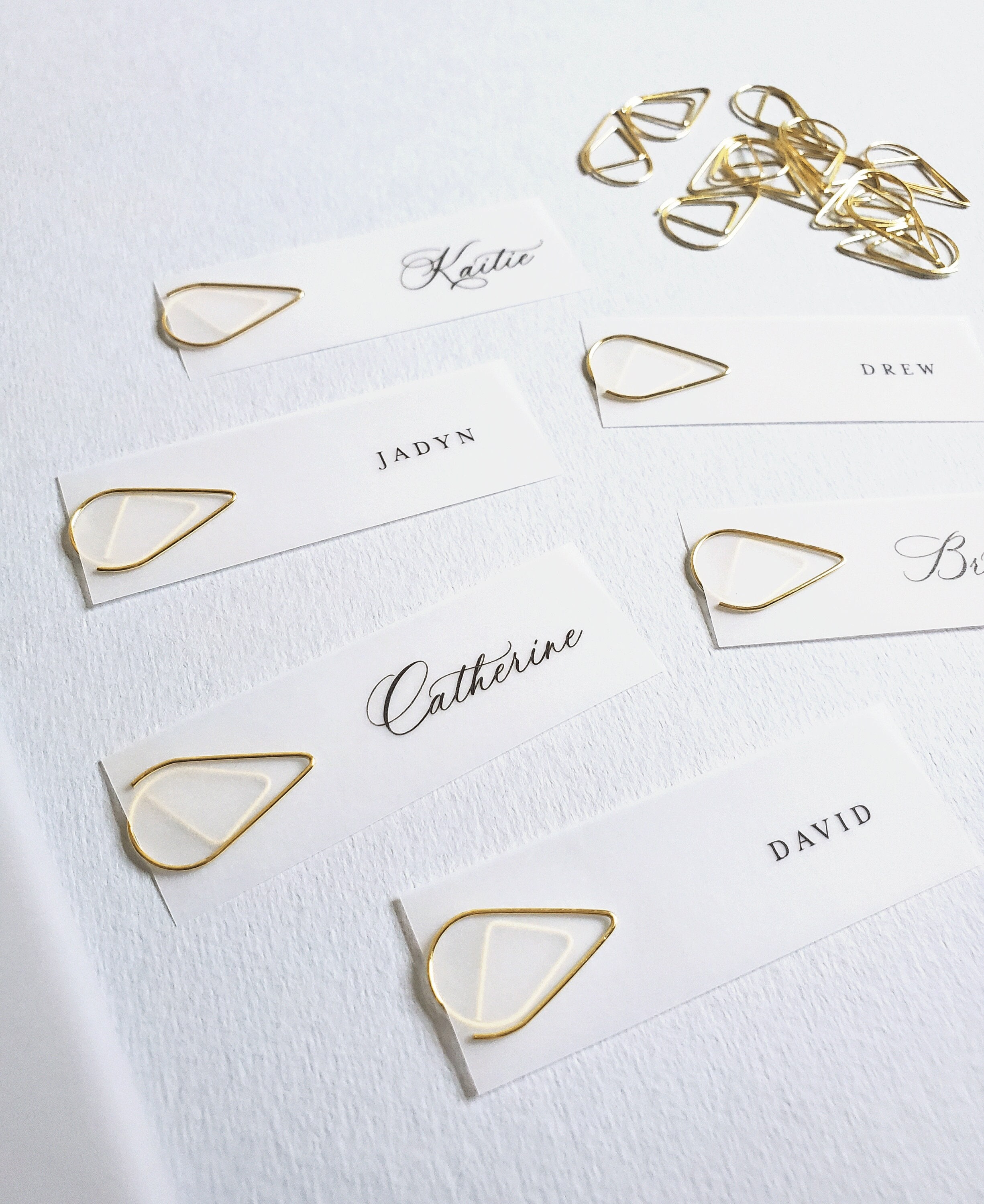 Clear Wedding Menu Name Cards and Gold Teardrop Clips Script - Etsy