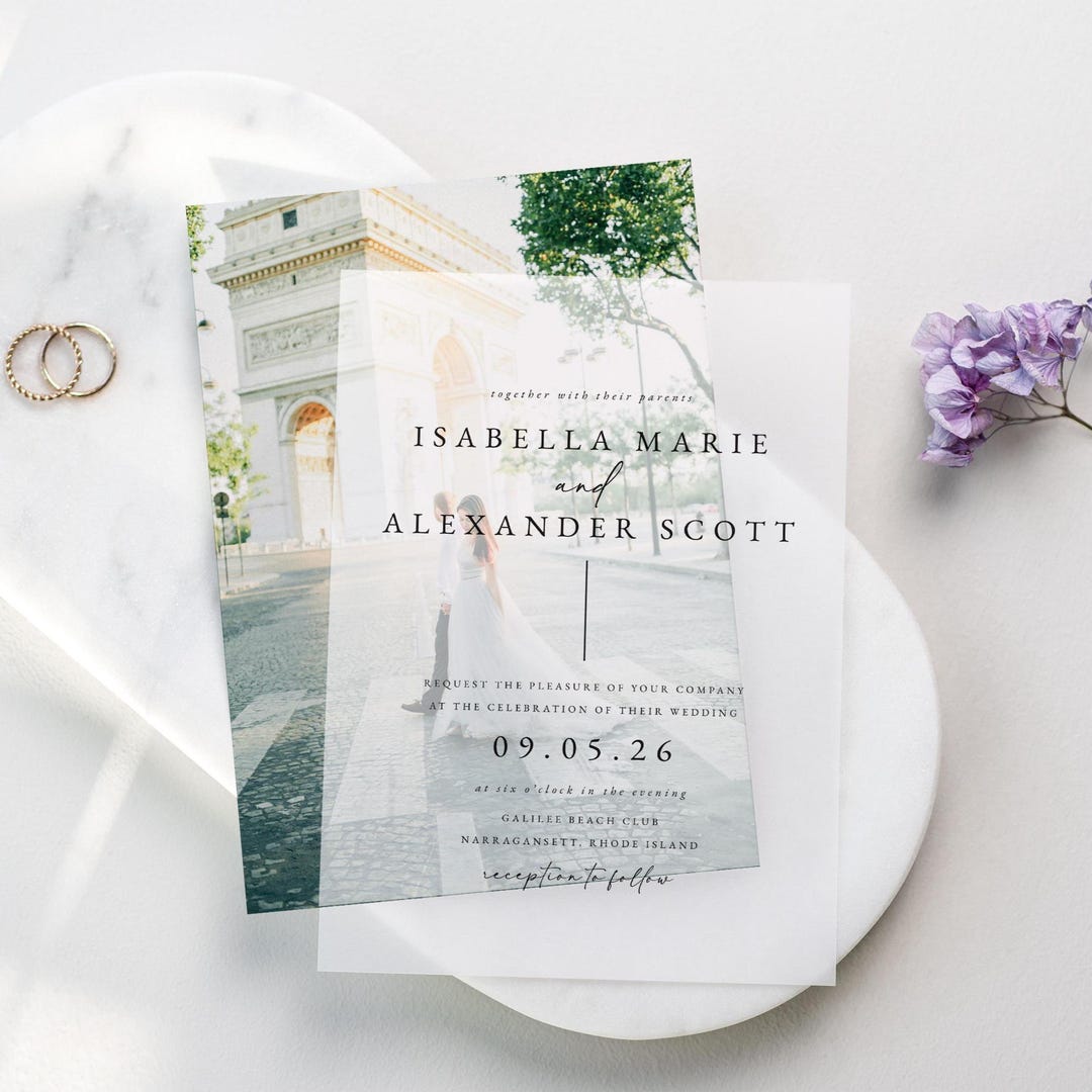 Vellum Overlay Wedding Invitation Template, Minimalist Modern ...