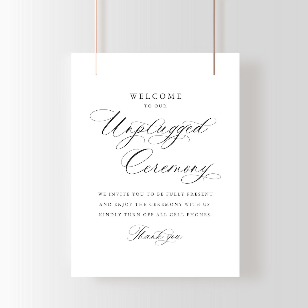 Printable Wedding Unplugged Ceremony Sign - DIY Minimalist Black Script ...