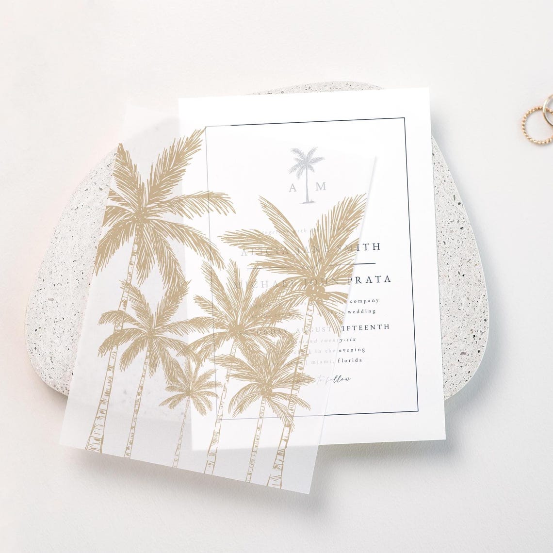 Gold Palm Trees Vellum Overlay: Beach Wedding Invitations (DIY Instant ...