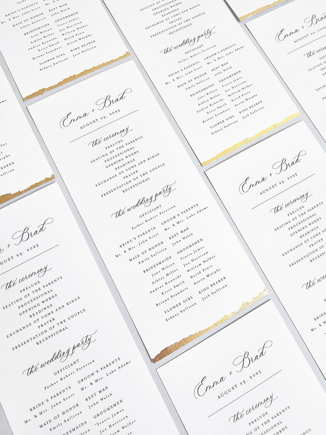 Wedding Programs With Gold Foil Leaf Edge Custom Printed Modern Script ...
