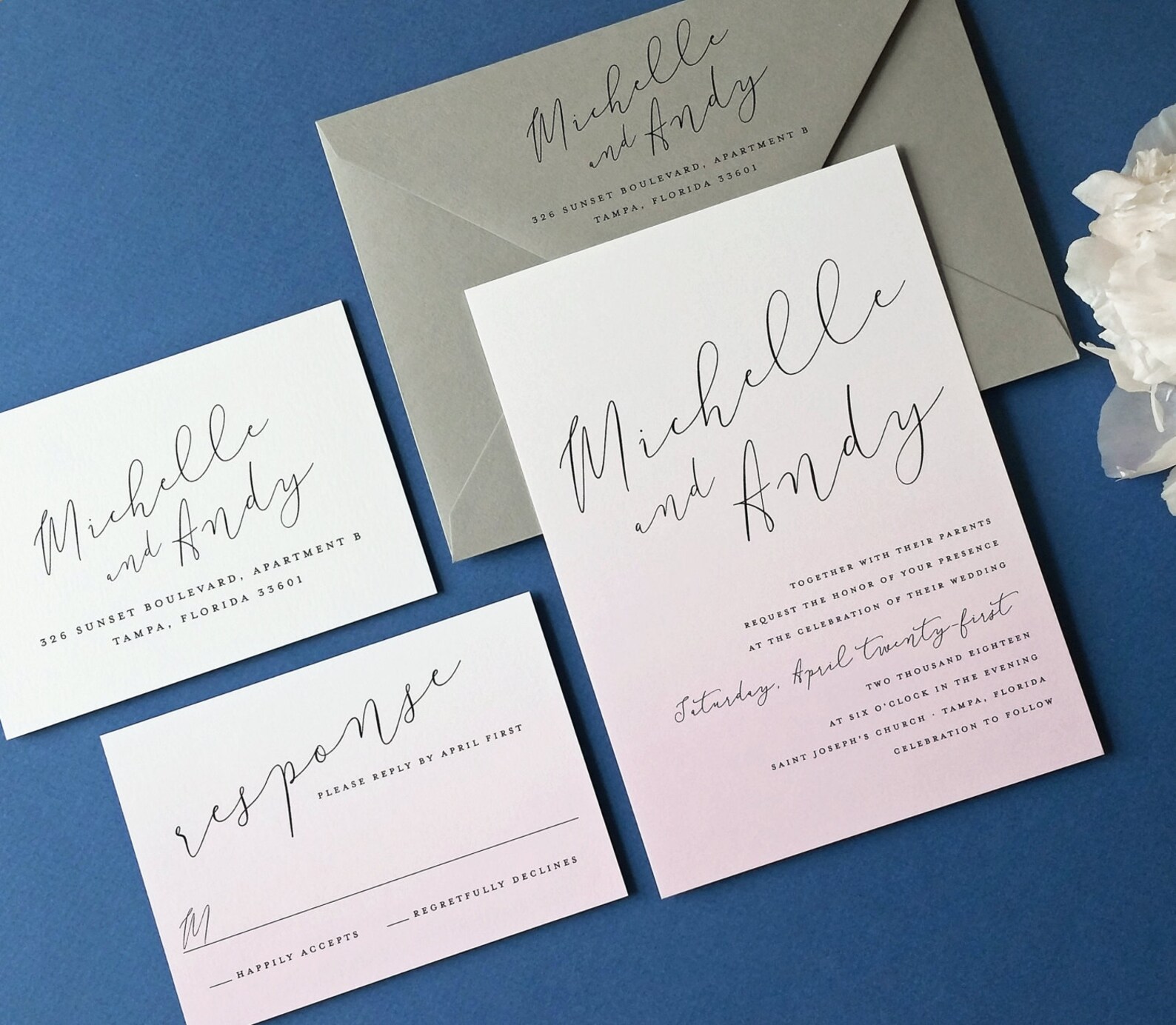 NEW Michelle Calligraphy Script Pink Ombre Wedding Invitation | Etsy