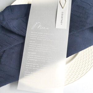 Clear Wedding Menus With White Ink, Name Card and Clip - Custom Printed ...