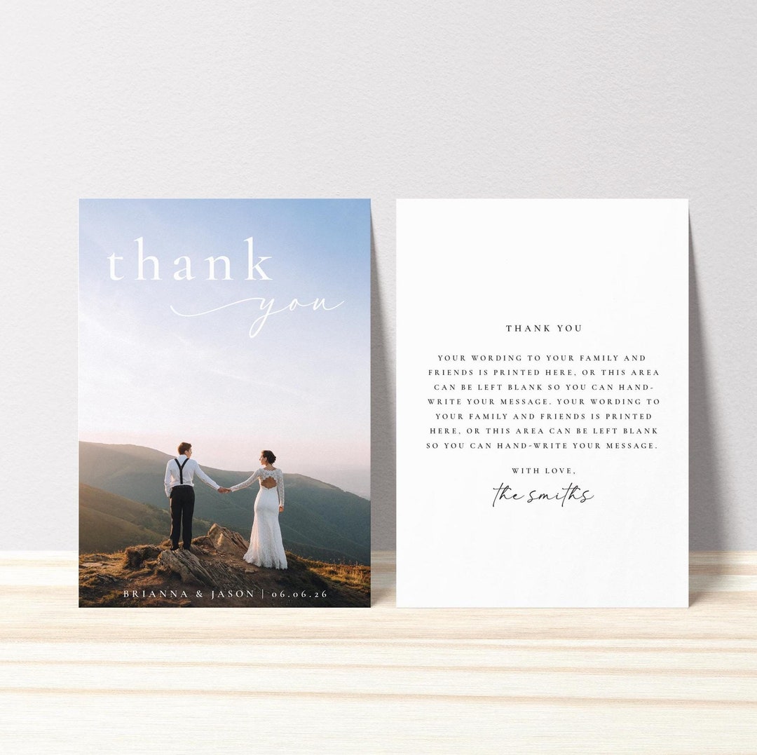 Wedding Photo Thank You Card Template: Minimalist Calligraphy (digital ...