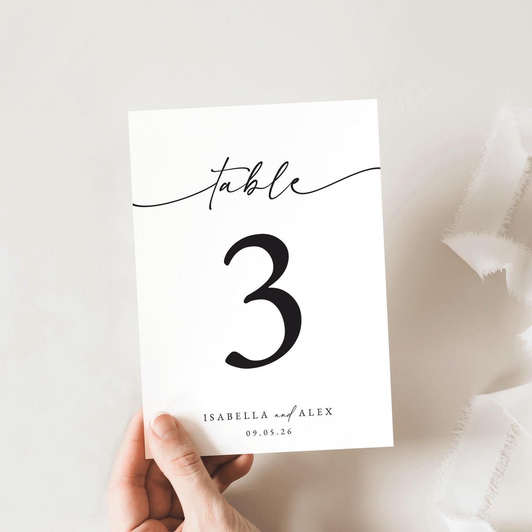 Printable Modern Table Number Template - Editable DIY Minimalist Black ...