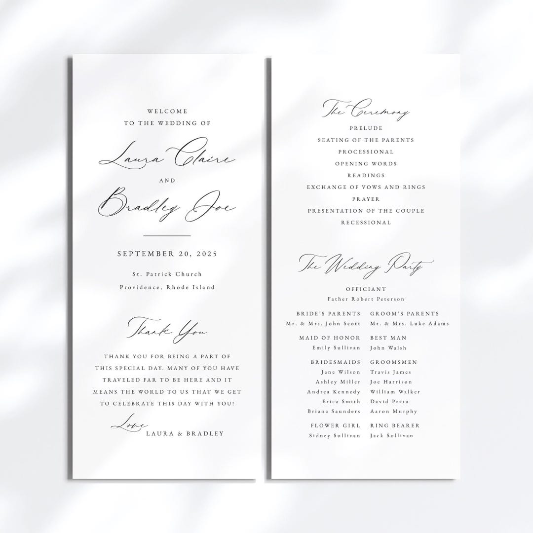 Modern Wedding Program Template, Minimalist Download Modern Simple ...