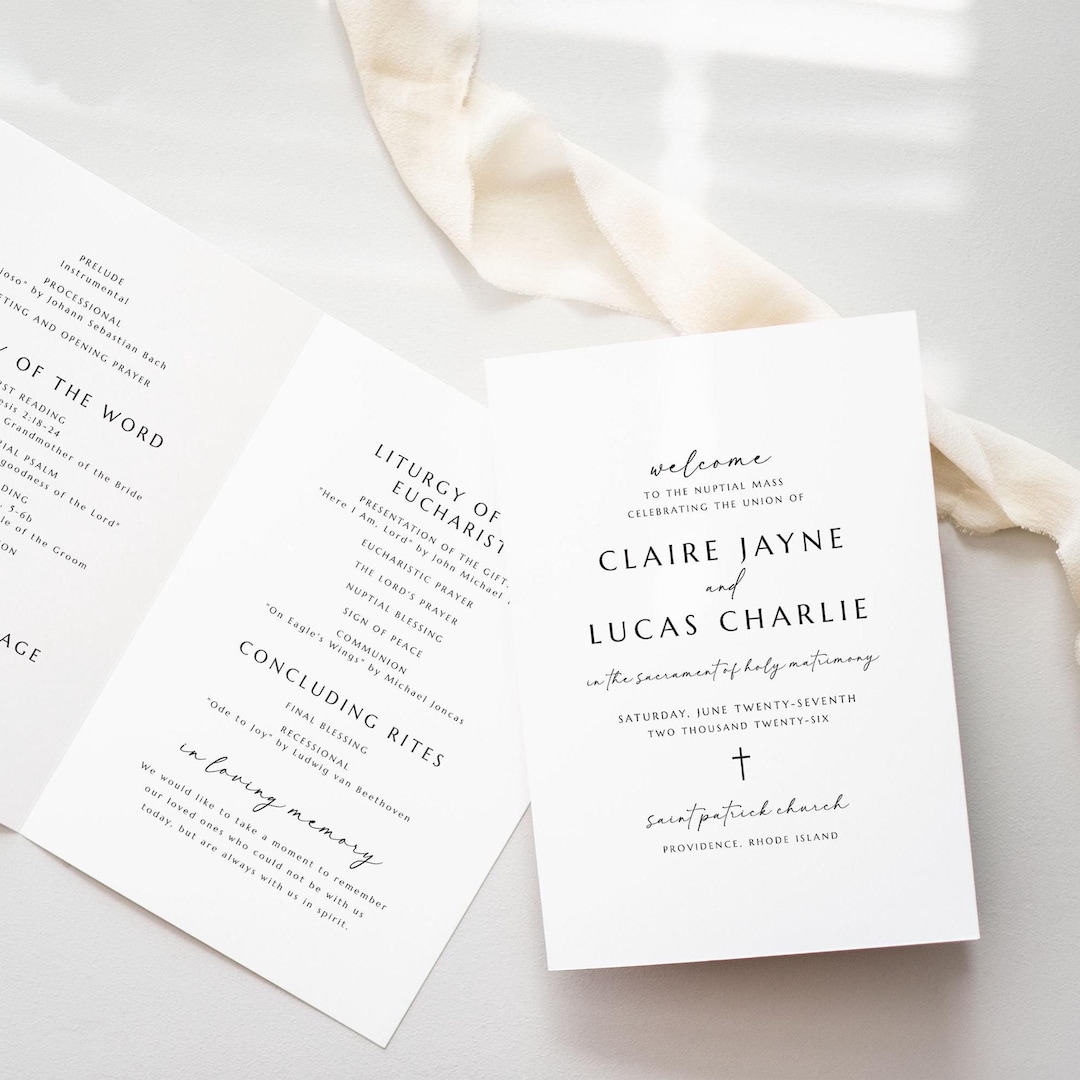 Printable Catholic Wedding Program Template - Folded Catholic Mass ...
