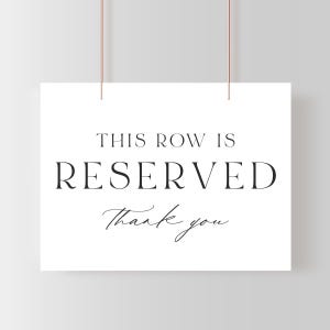 Printable Wedding Reserved Row Sign - Simple Black Script Calligraphy ...
