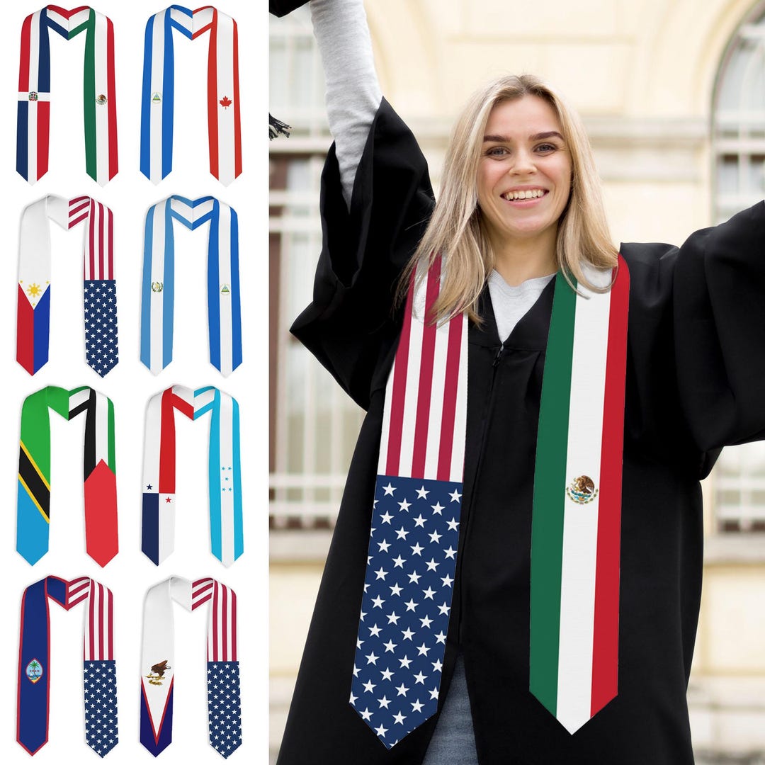 Custom Mixed 2 Flags Graduation Stole, Custom Graduation Sash, College ...