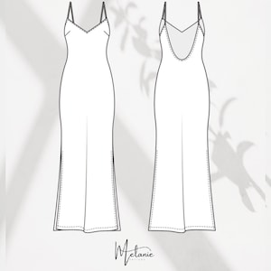 Long Dress Pattern, Woman Digital Sewing Pattern, Instant Download, XS ...