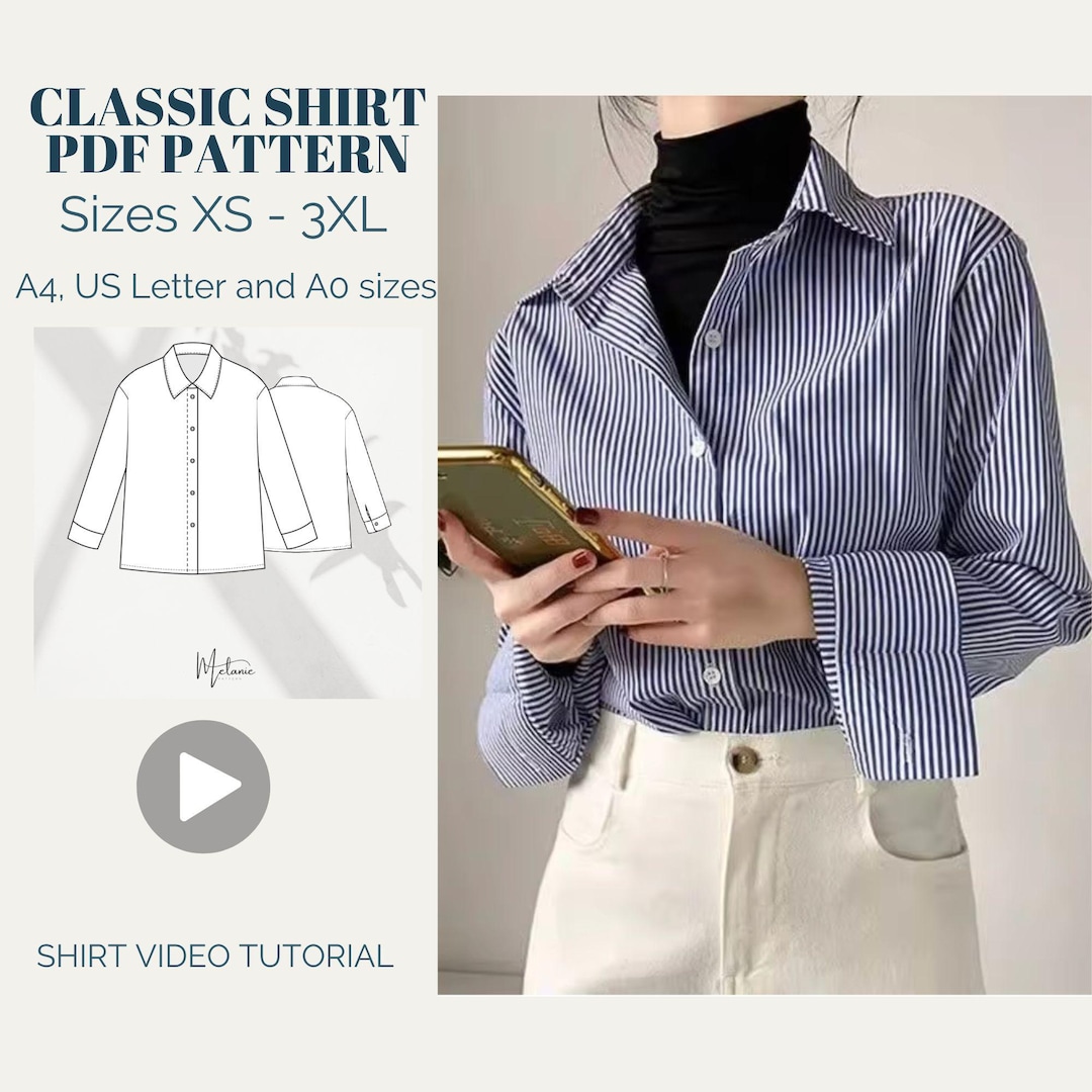 Woman Long Sleeve Classic Shirt Pattern + Shirt Video Tutorial, Digital ...