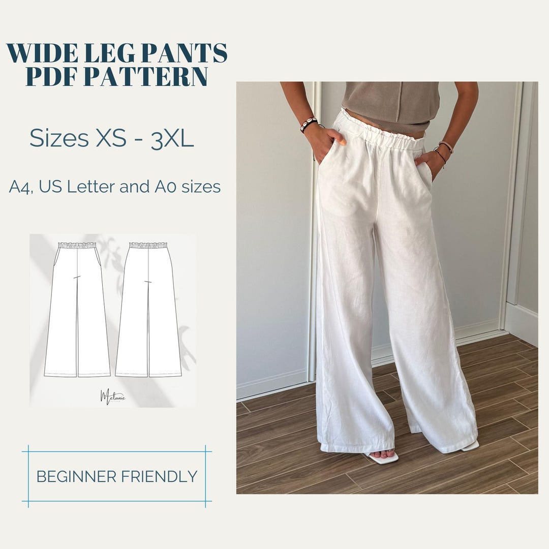 Wide Leg Pants Sewing Pattern: Elastic Waistband (PDF Pattern) - Etsy