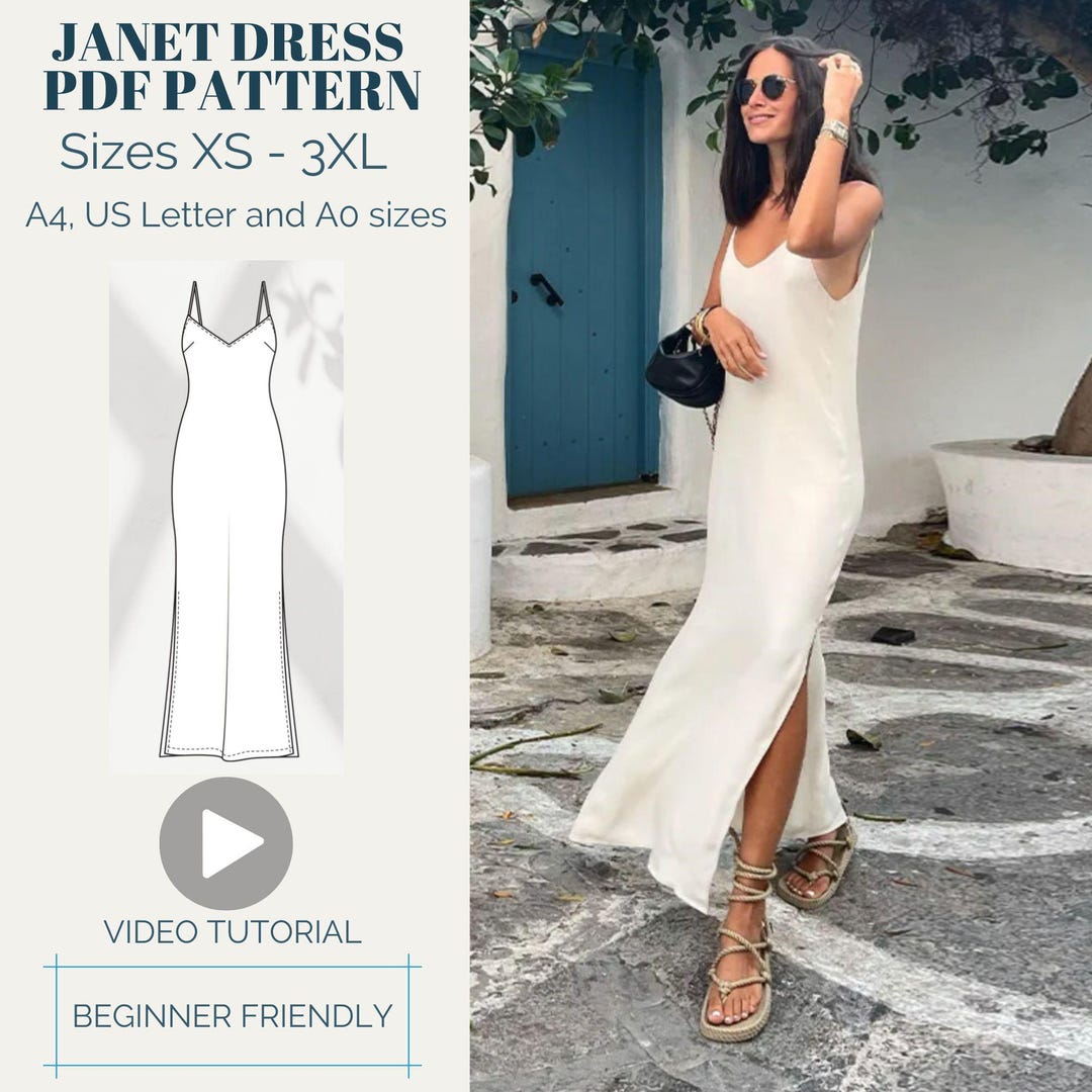 Long Dress Pattern, Woman Digital Sewing Pattern, Instant Download, XS ...
