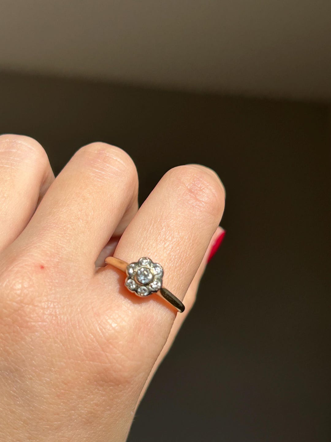 Antique 14k Solid Yellow Gold Old Cut Diamonds Flower Cluster Ring ...