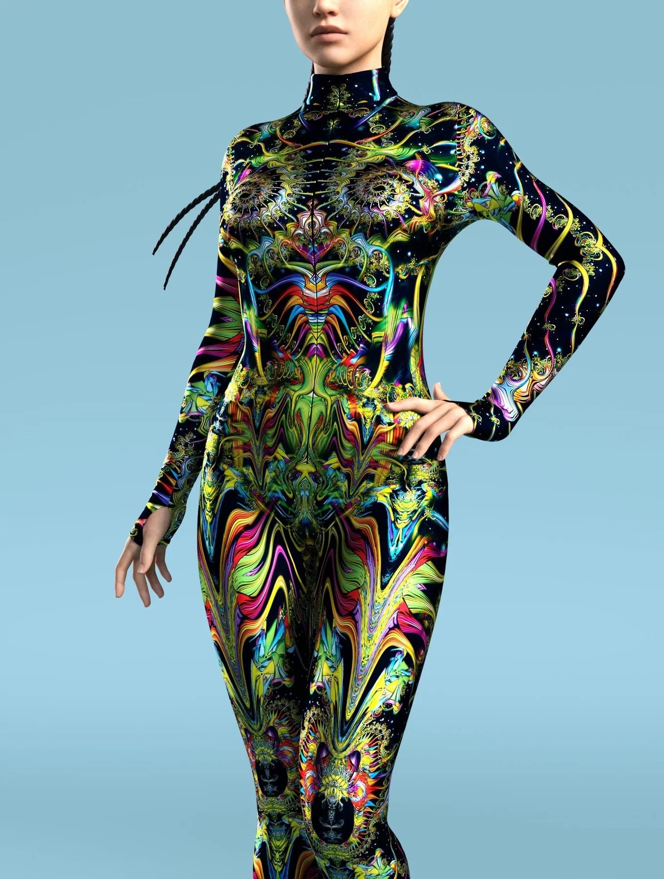 Women Fantasy Multicolor 3D Print Spandex Costume Bodysuit Halloween ...
